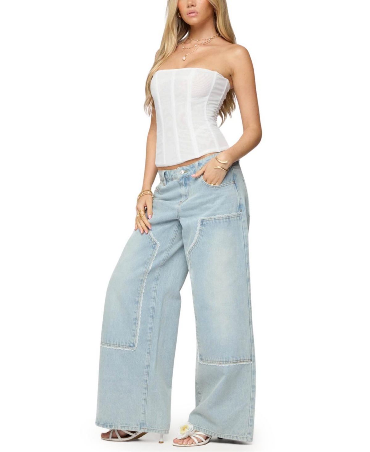 EDIKTED Teela Lacey Low Rise Carpenter Jeans